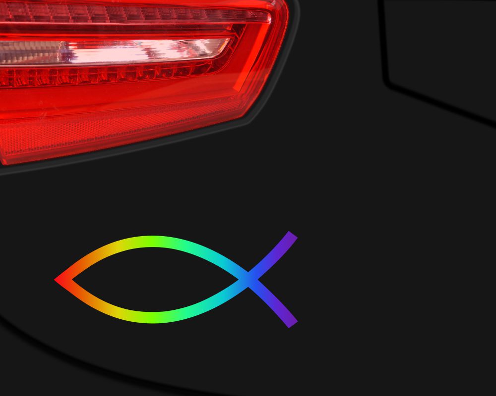 Aufkleberset Christenfisch für Auto Motorrad Fahrrad Wohnmobil Regenbogenfarben Taufe Kirche ...